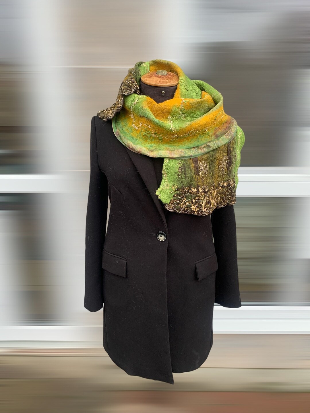 Wool Felted Scarf: Designer Handmade Embroidered Sequin Beaded Shawl - Etsy