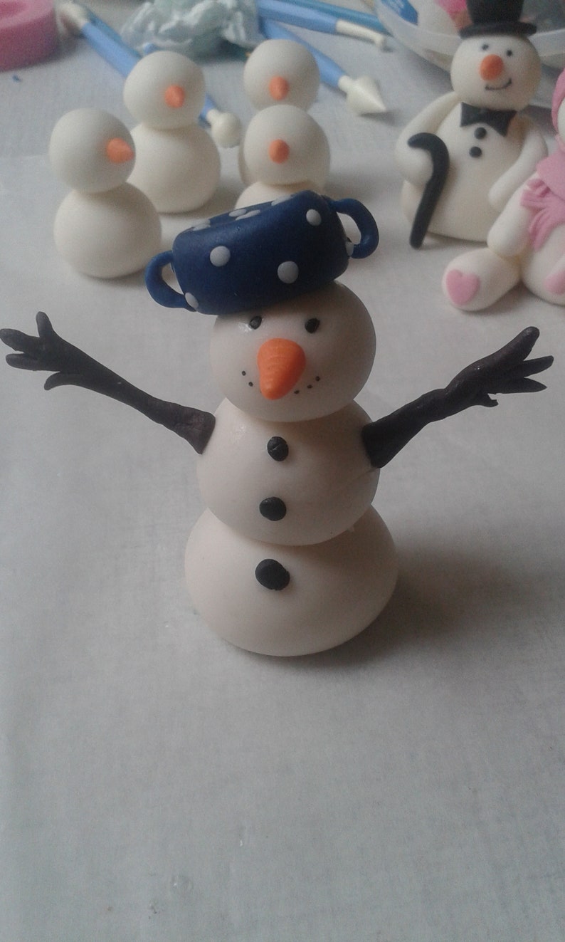 Snowman Fondant Cake Topper Mr. Snowman Baby Girl Snowman Retro Snowman ...