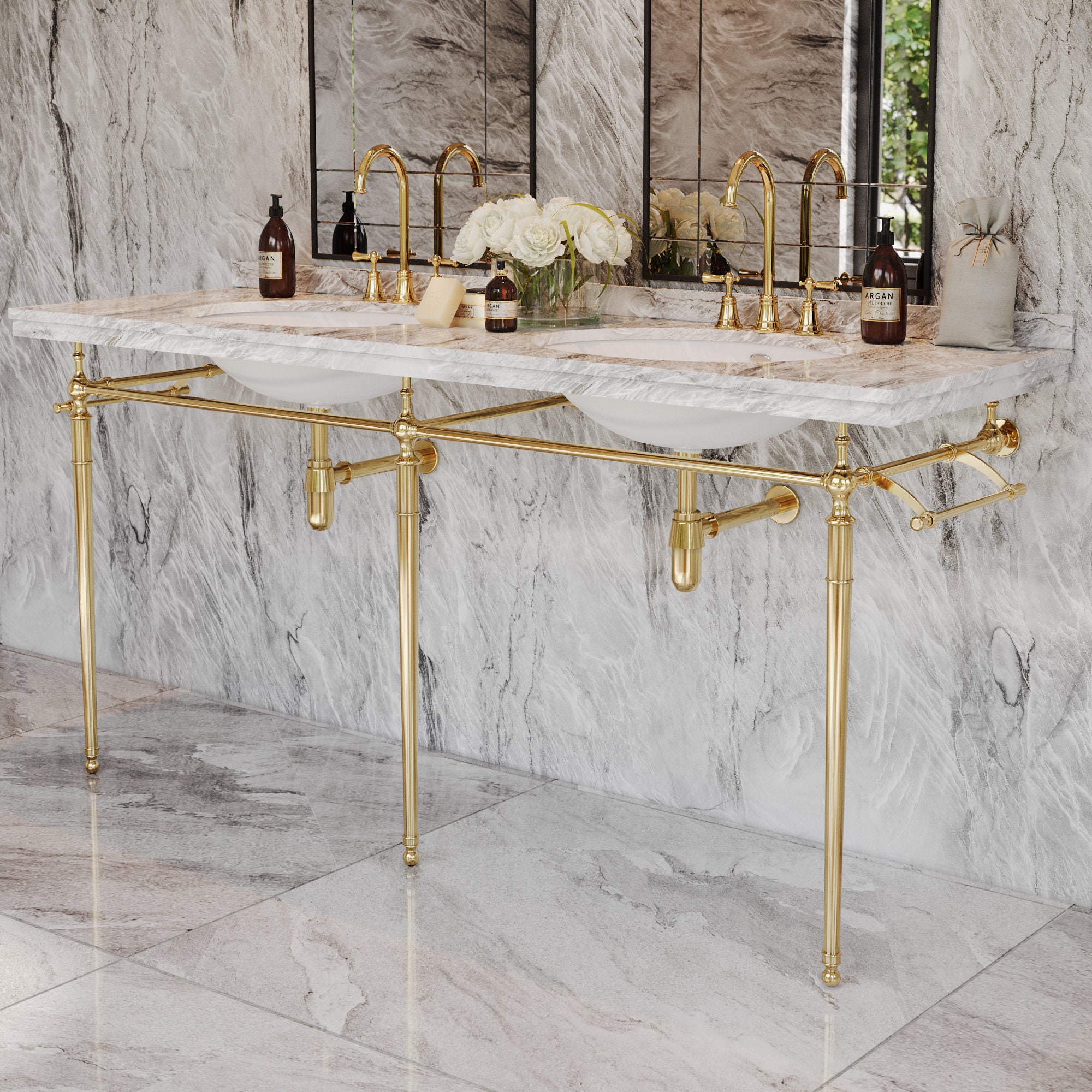 Gold Wall-mount Console Sink Base, Brass Edwardian Sink Base, Gold Sink ...