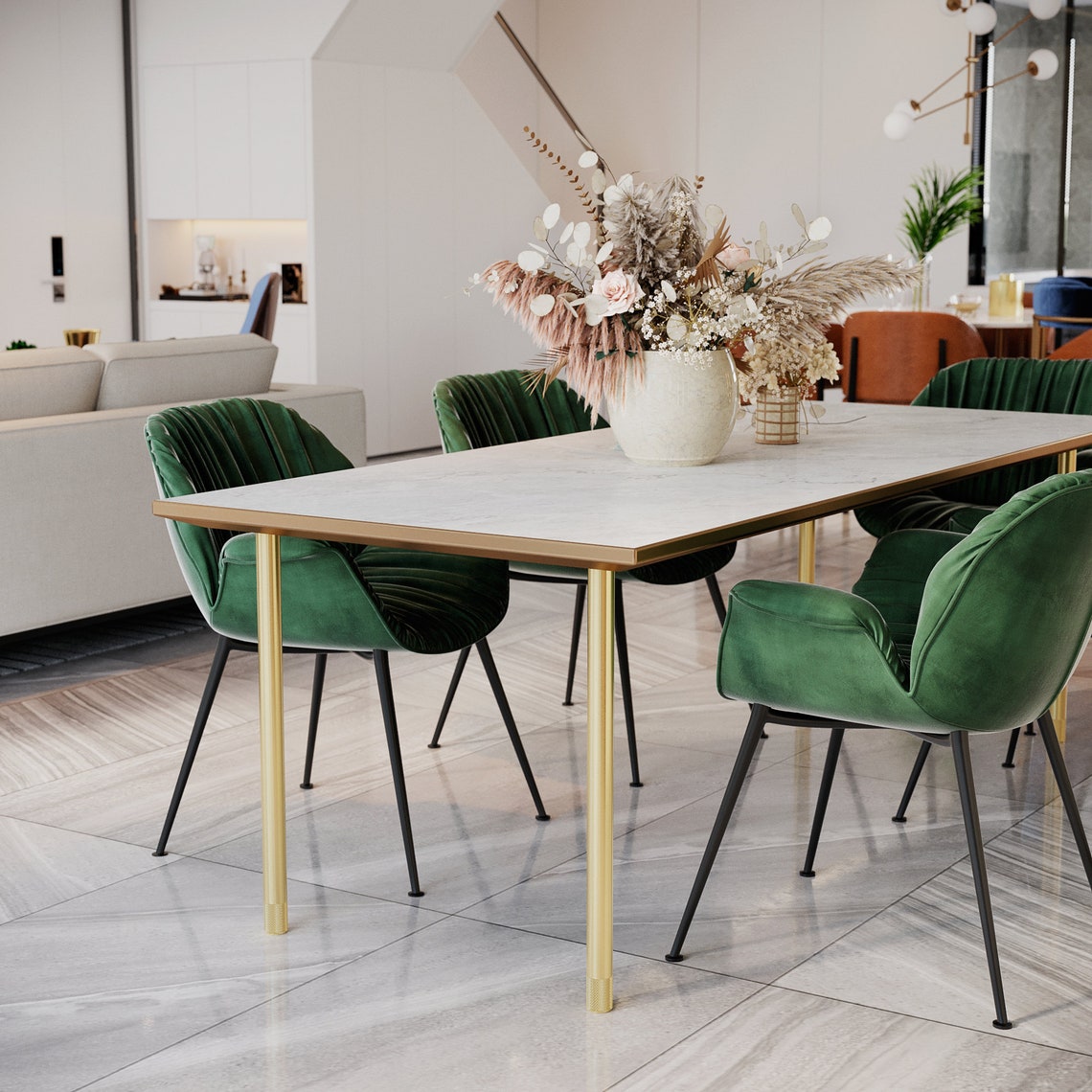 Set of 4 Gold Knurled Dining Table Metal Legs, Dining Table Legs, Live ...