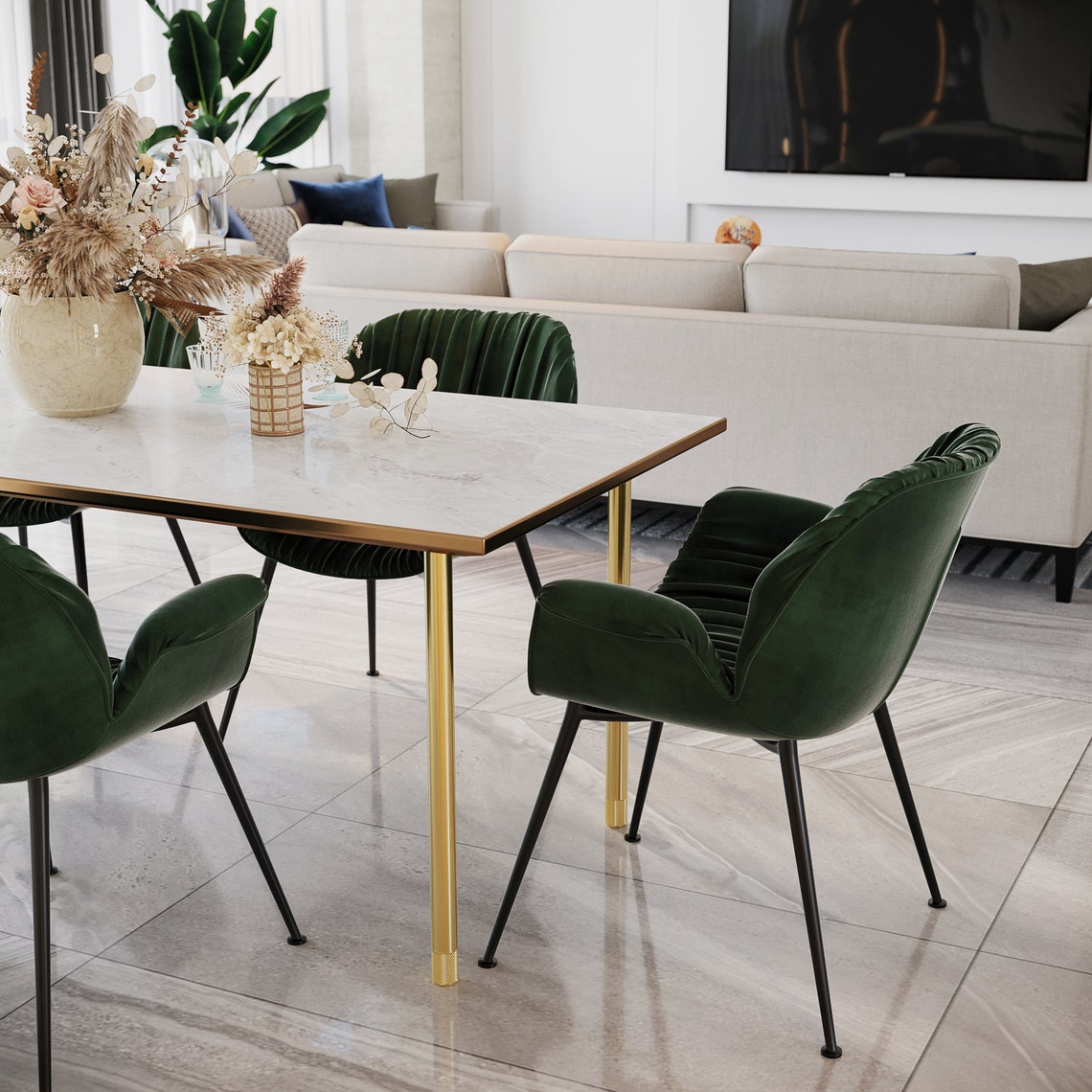 Set of 4 Gold Knurled Dining Table Metal Legs, Dining Table Legs, Live ...