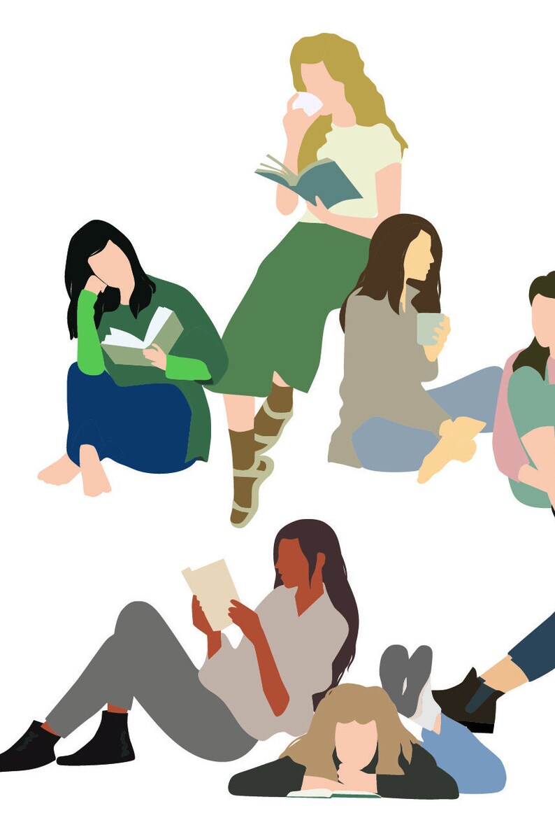 Flat Vector People Pack chill Read & Stay at Home Clipart - Etsy Israel