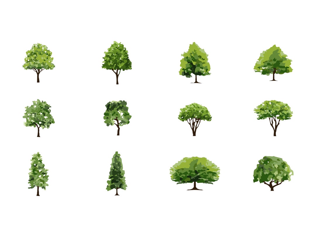 Flat Vector Tree Silhouette [watercolor/abstract/painted]- Clipart AI ...