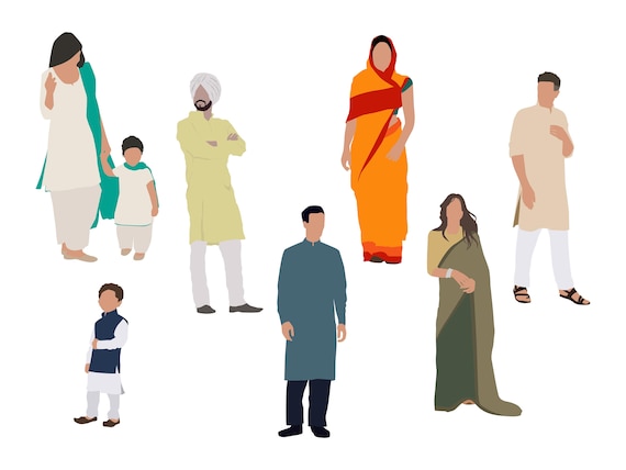 Flat Vector People Pack indian Ethnic Wear Clipart AI EPS - Etsy UK