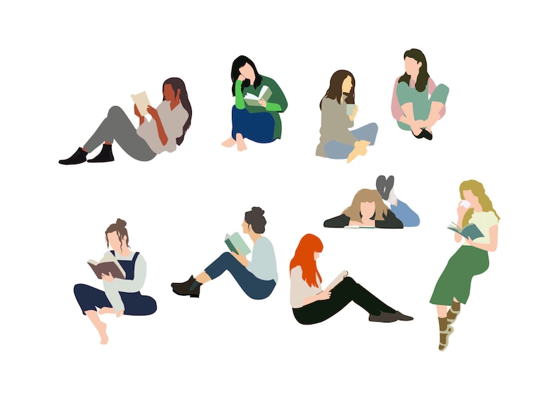 Flat Vector People Pack chill Read & Stay at Home Clipart - Etsy Israel