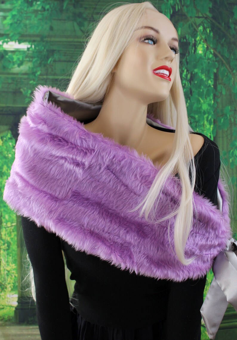 Lilac Faux Fur With Silver Satin Stole Wrap - Etsy