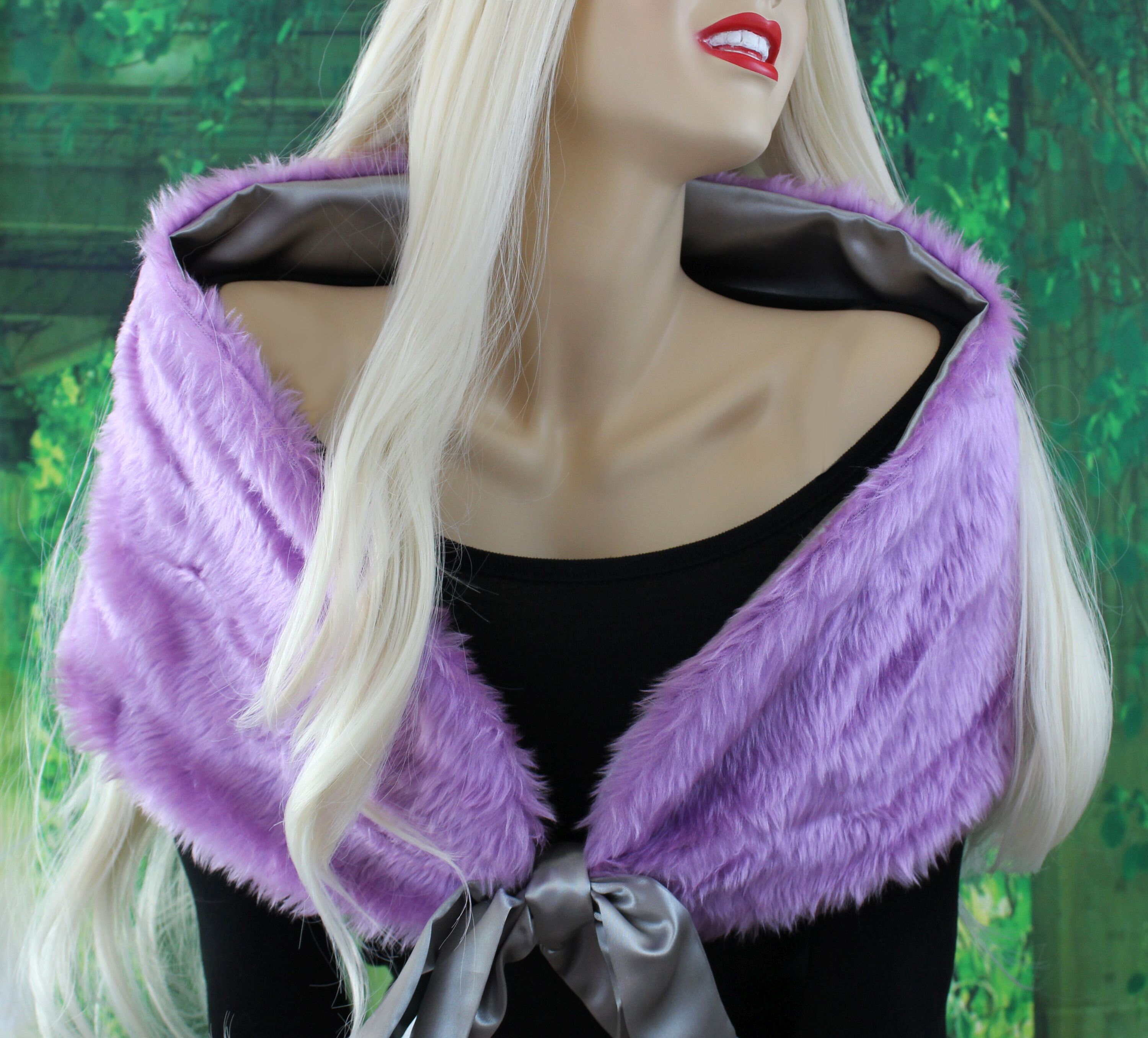 Lilac Faux Fur With Silver Satin Stole Wrap - Etsy