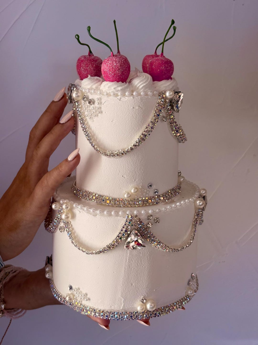 White Fake Cake, 2 Tiered White Faux Cake, 6 Inch Faux Cake, Pink ...