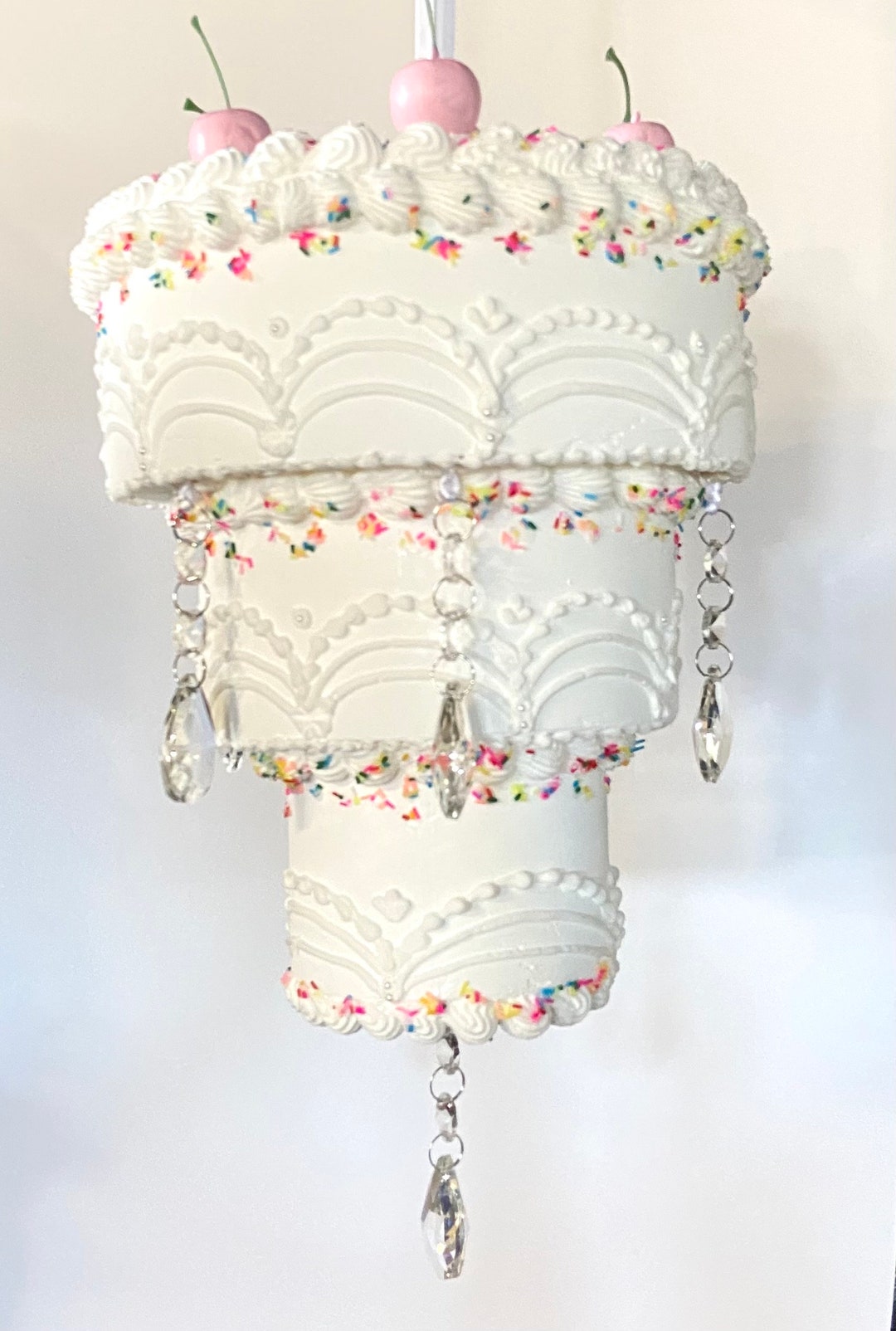 Hanging Fake Cake, Upside Down Cake, 3 Tiered White Faux Cake, Pink ...