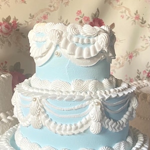 Blue Fake Cake, 3 Tiered Faux Cake, Blue and White Cake, 8 Inch Faux ...