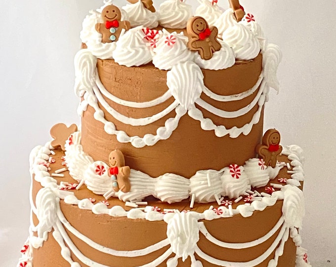 Fake Gingerbread Cake, Christmas Cake, Gingerbread Two Tiered Fake Cake ...