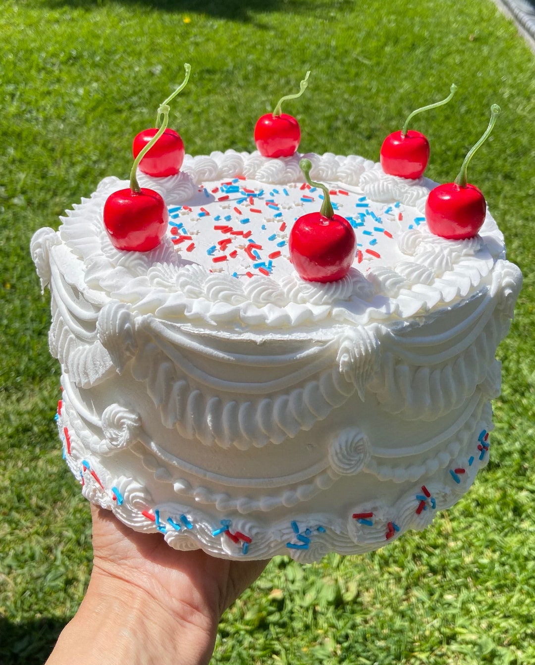 Fake Red, White and Blue Cake, 8.5 Inch Fake Cake, Faux Food, Blue and ...