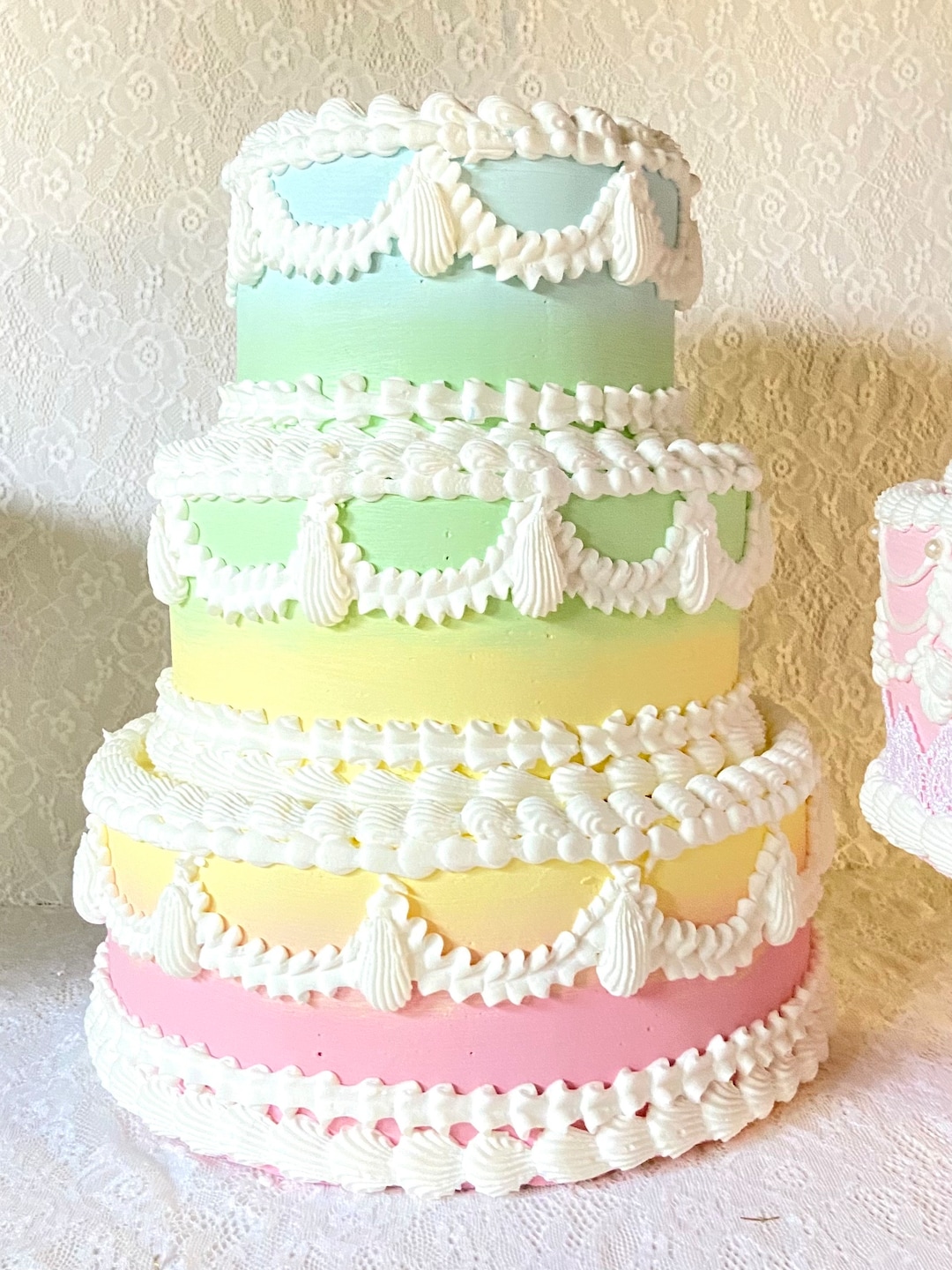 3 Tiered Fake Cake, Rainbow Fake Cake, Pastel Colored Faux Cake ...