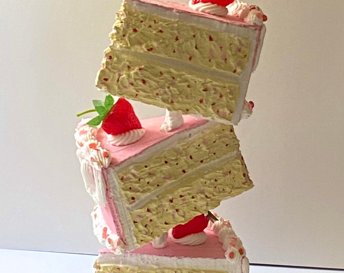 Pink Cake Tower, Fake Pink Cake Slice, Three Tiered Fake Cake - Etsy