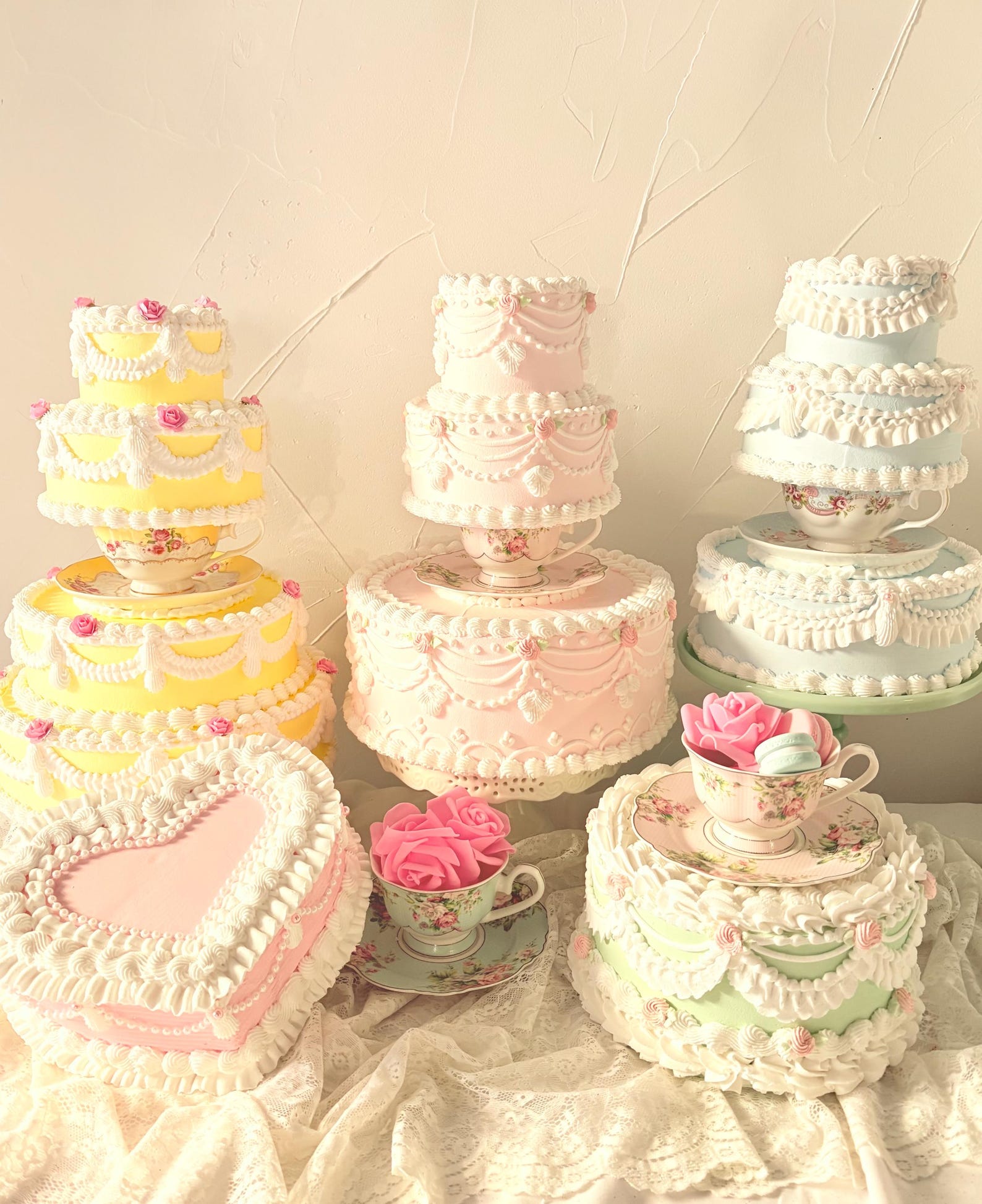 3 Tiered Fake Blue Cake With Teacup, Vintage Style Display - Etsy