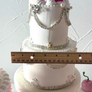 White Fake Cake, 2 Tiered White Faux Cake, 6 Inch Faux Cake, Pink ...