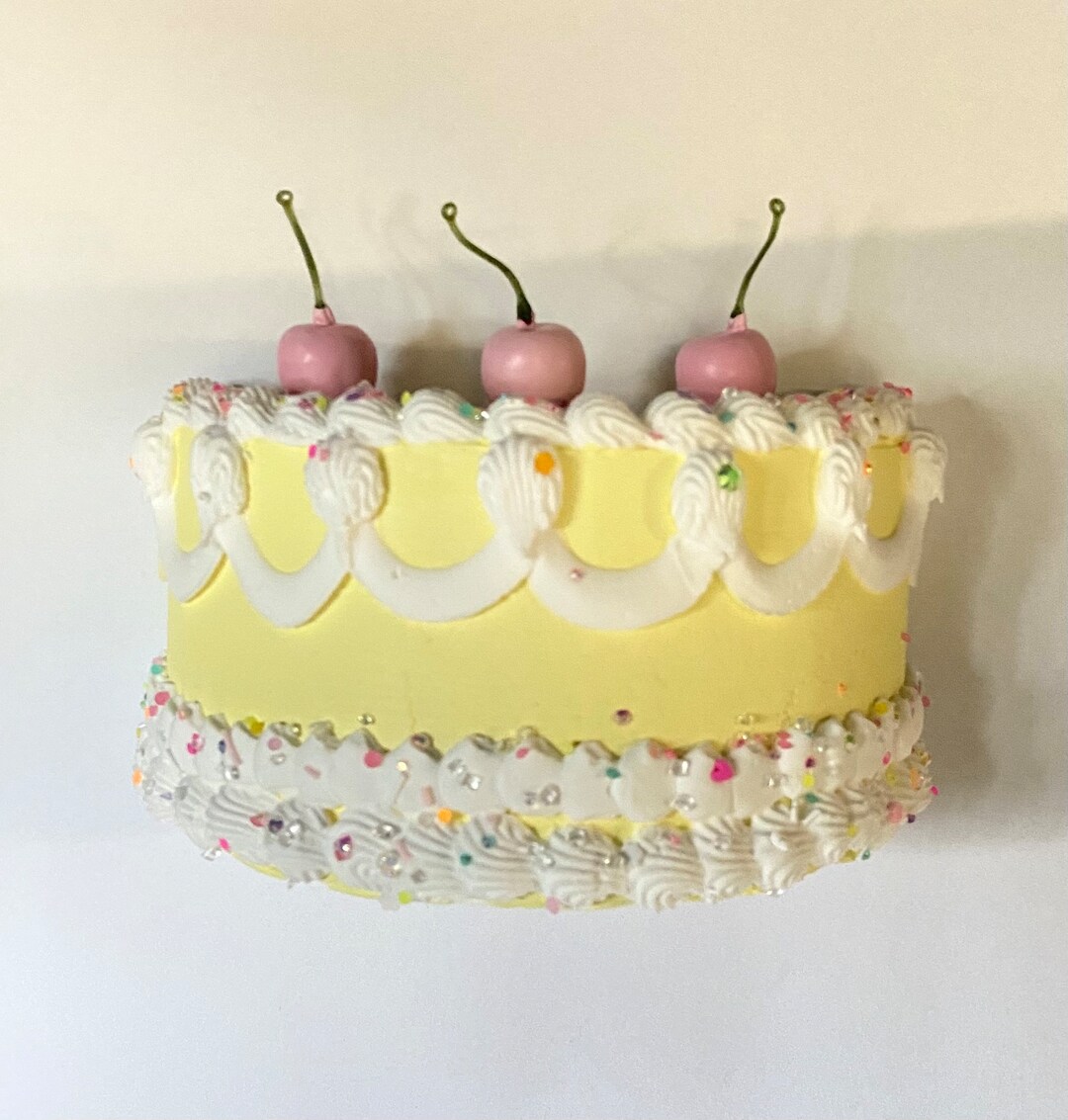 Yellow Fake Cake, Cake Wall Hanging, Yellow and White Fake Cake , 8 ...