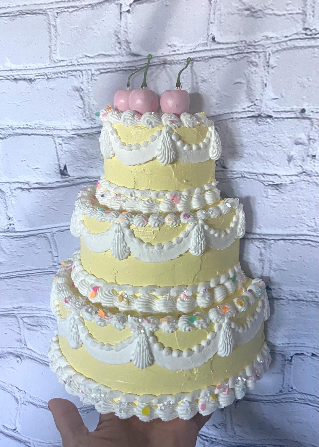 3 Tiered Fake Cake, 8 Inch Wall Decorations, Yellow Wall Hanging, Fake ...