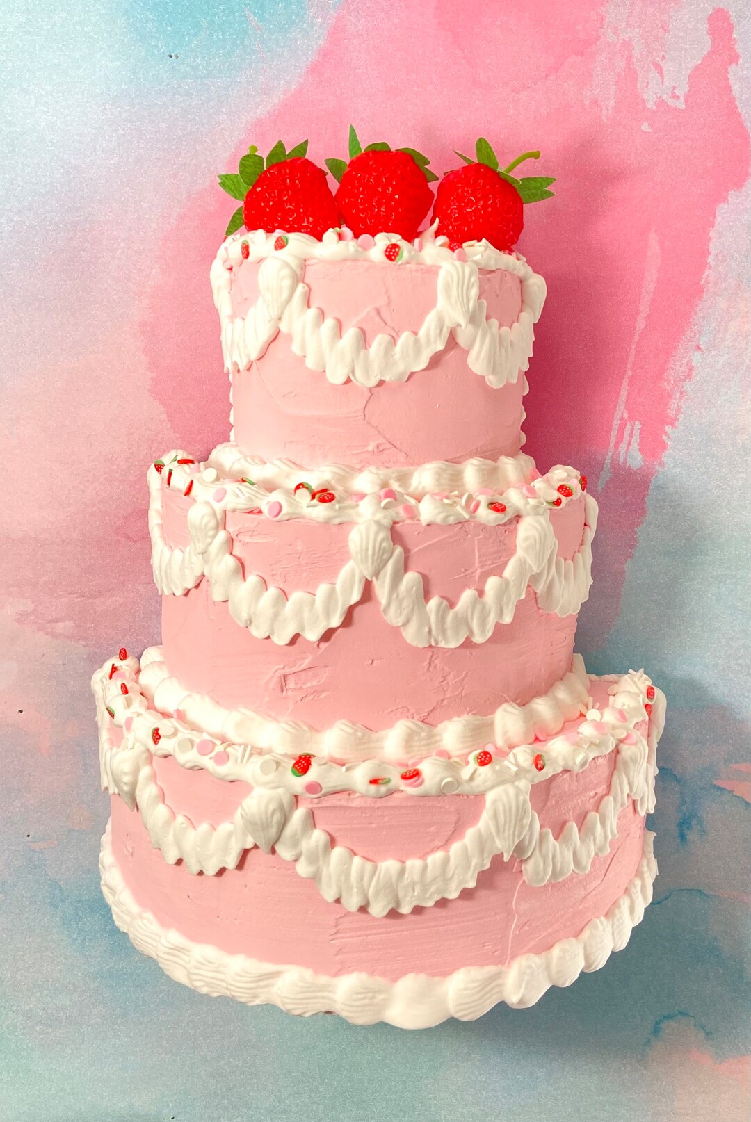 Pink Fake Cake, Three Tiered Fake Cake, Wall Hanging, Wall Decorations ...