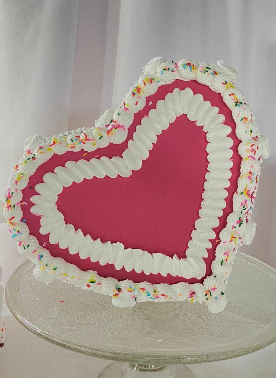 Magenta Heart Cake, Heart Shaped Dark Pink Cake, Fake White and Magenta ...