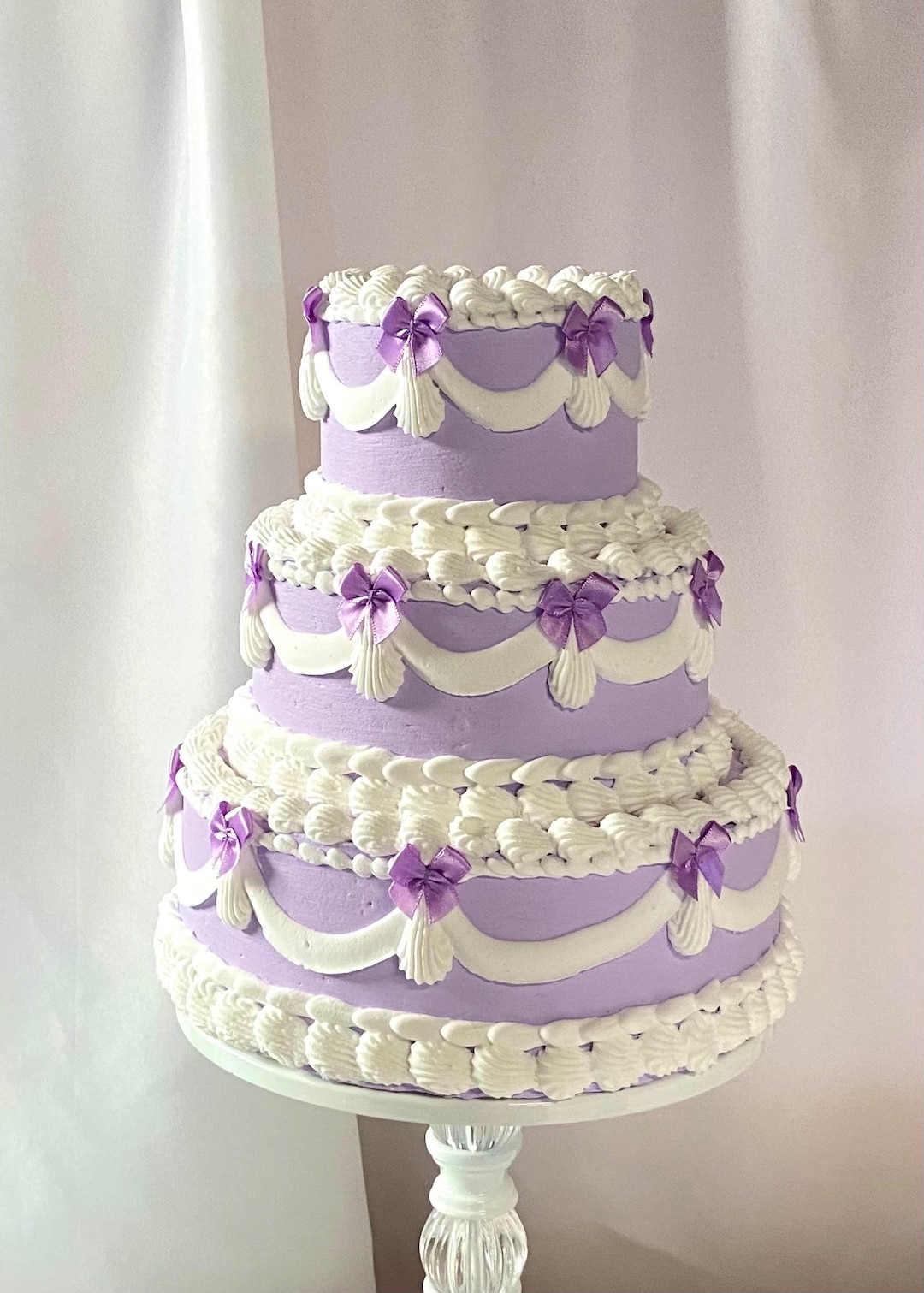 Purple Fake Cake, 3 Tiered Faux Cake, Lavender and White Cake, Purple ...