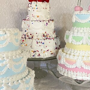 White Fake Cake, 3 Tiered Faux Cake, Rainbow Sprinkles White Cake. 8.5 ...