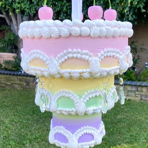 Rainbow Hanging Fake Cake, Upside Down Cake, 3 Tiered Pastel Faux Cake ...