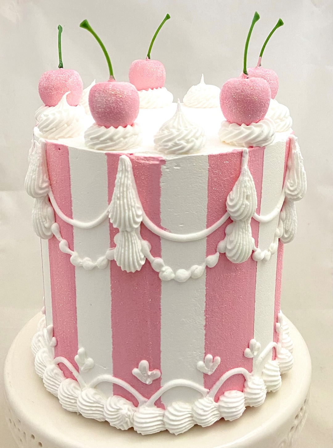 6 Inch Pink Fake Cake, Pink and White Faux Cake, Pink Cherry Cake - Etsy