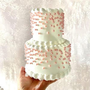 White Fake Cake, 2 Tiered White Faux Cake, 6 Inch Faux Cake, Pink ...