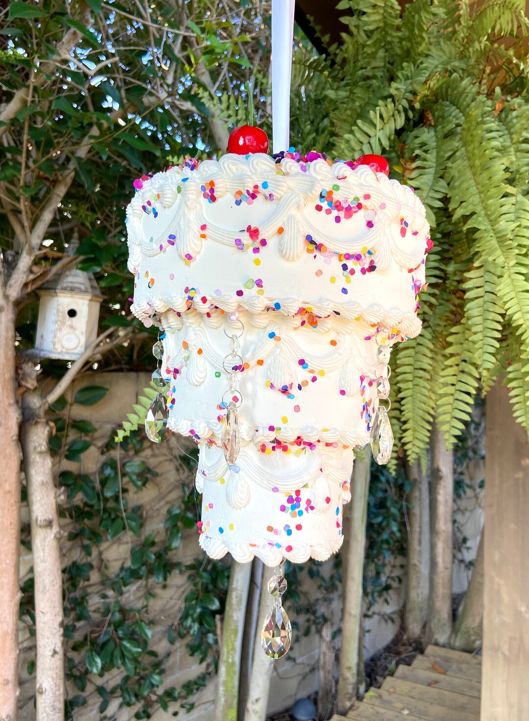 Hanging Fake Cake, Upside Down Cake, 3 Tiered White Faux Cake, Confetti ...