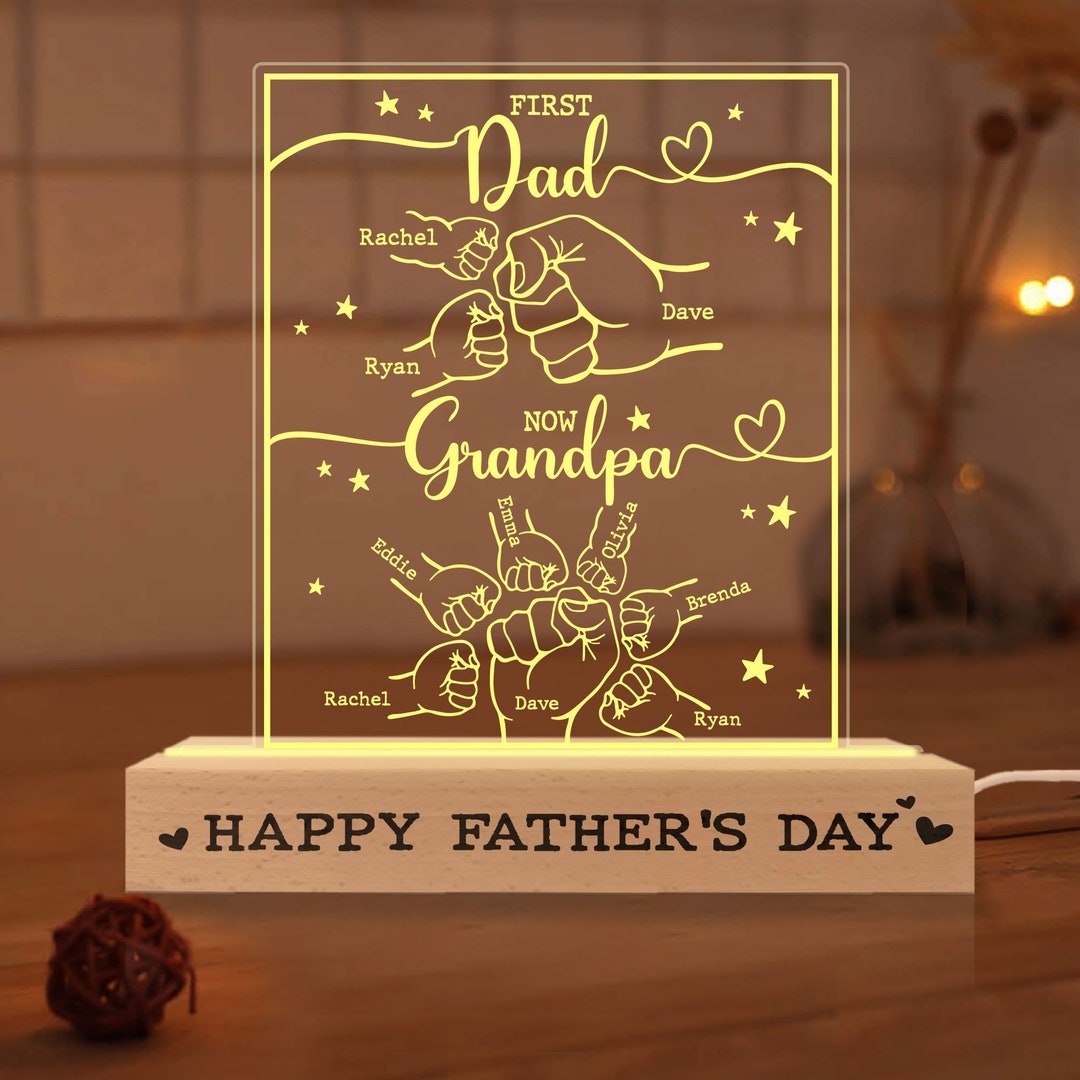 Ersonalized Fist Bump Dad and Kids Lamp, Daddys Team Acrylic 3D LED ...