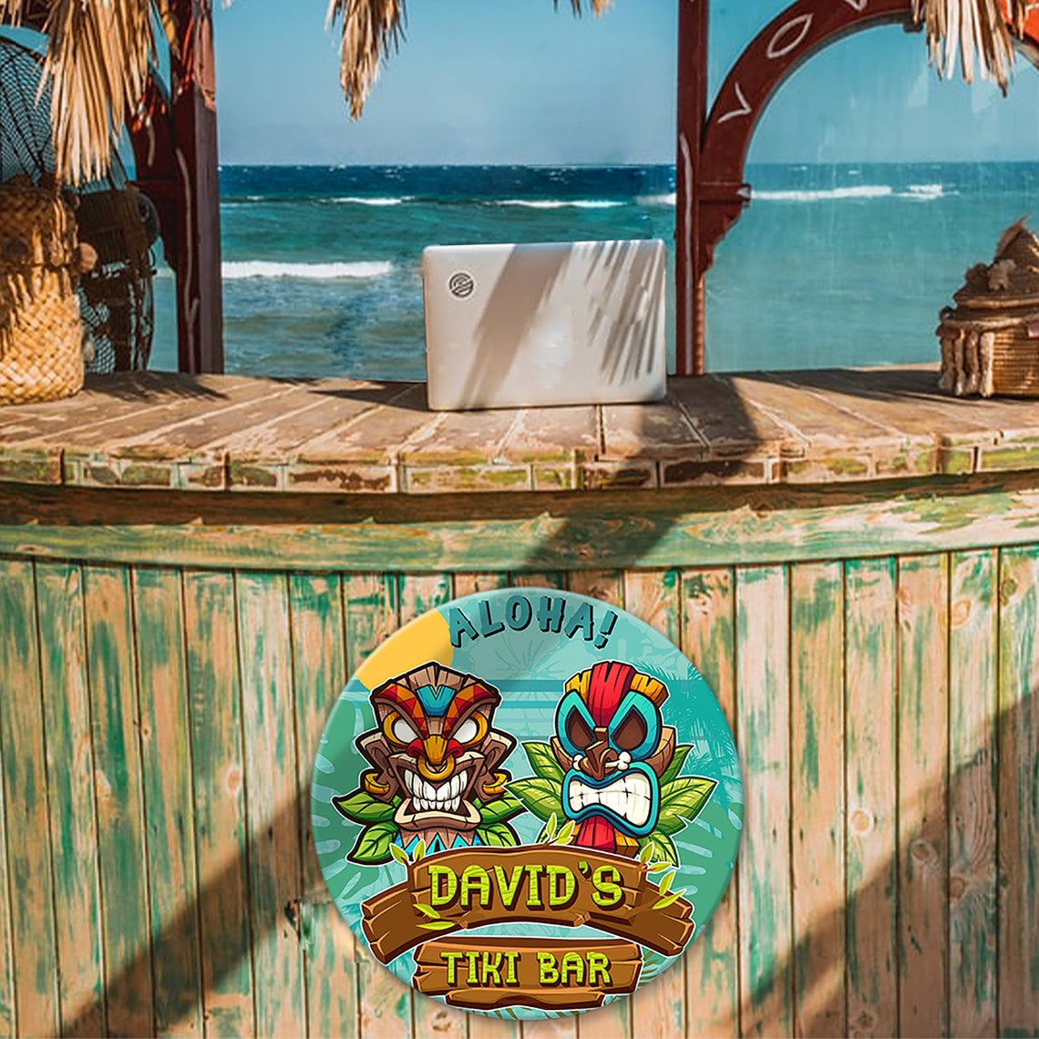 Customize Tiki Bar Sign Aloha With Tiki Symbol Tropical Bar - Etsy