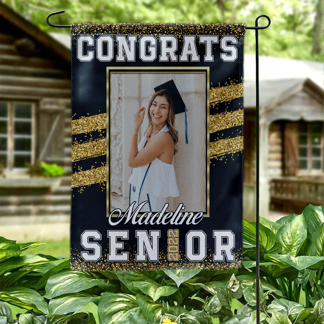 Personalized Graduation Photo Garden Flag, Congratulation Senior Flag ...