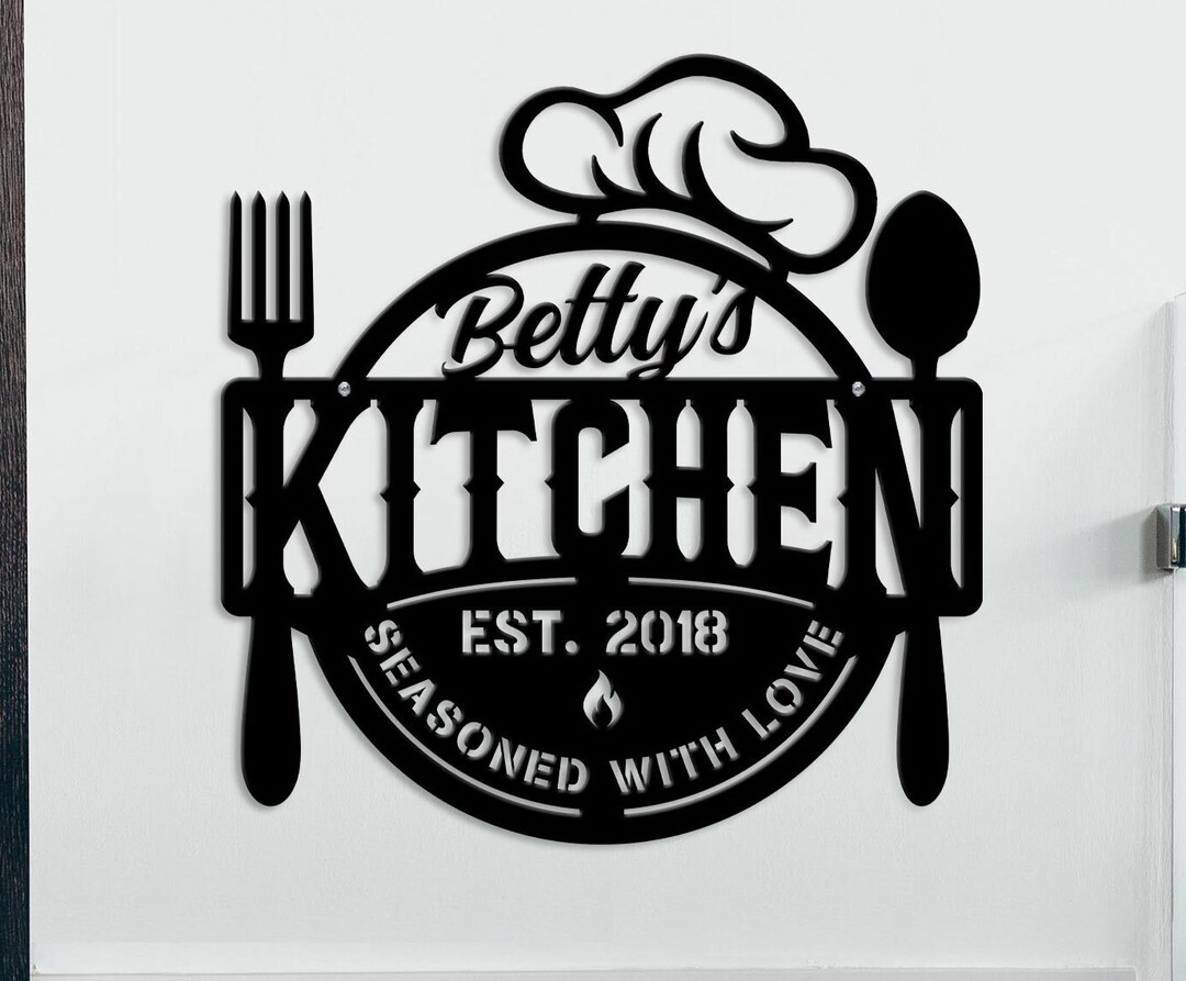 Personalized Kitchen Cut Metal Sign Ready to Hang - Seasoned W/ Love ...