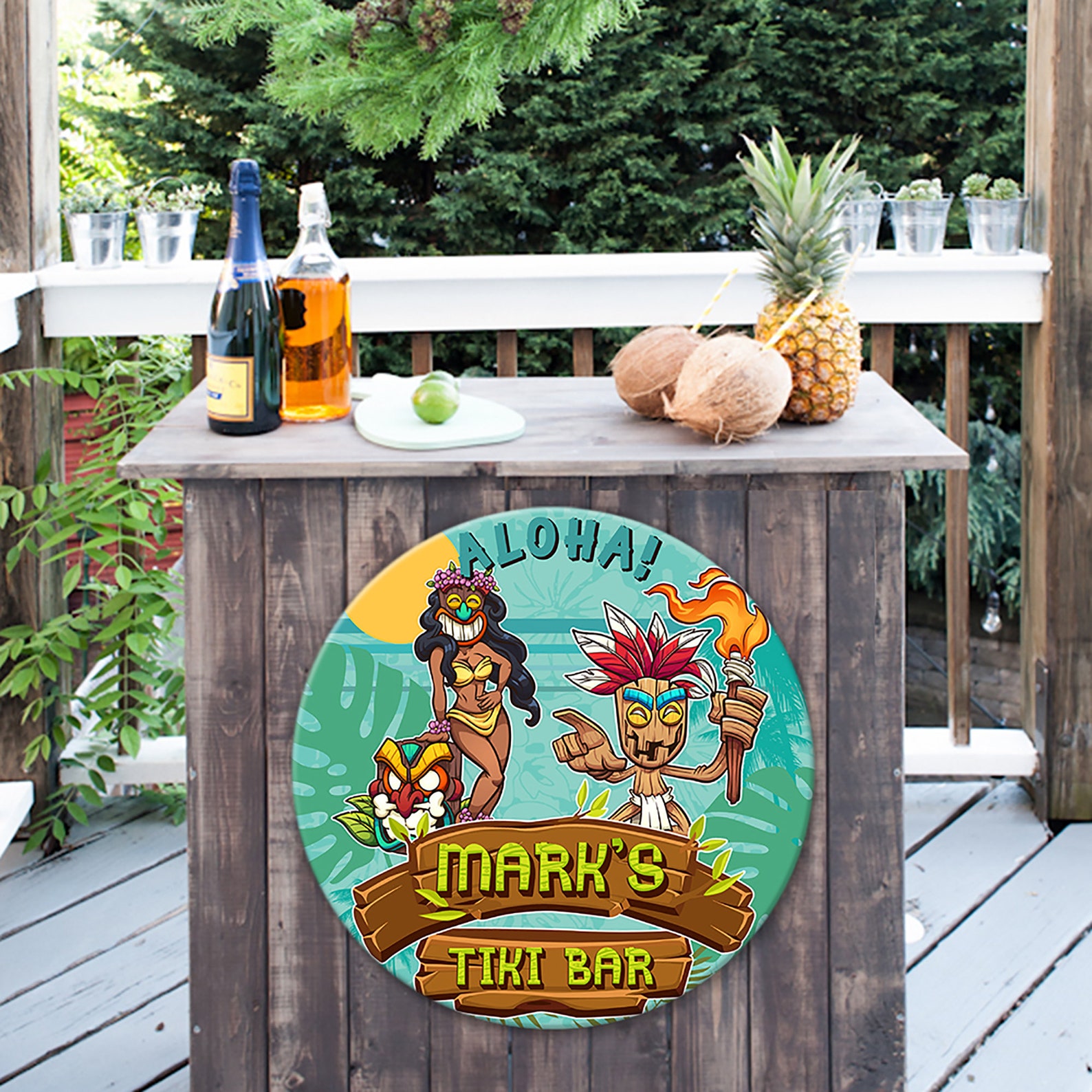 Customize Tiki Bar Sign Aloha With Tiki Symbol Tropical Bar - Etsy