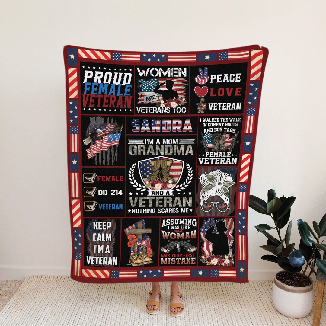 Personalized Proud Female Veteran Blanket, Veteran Military Blanket US ...
