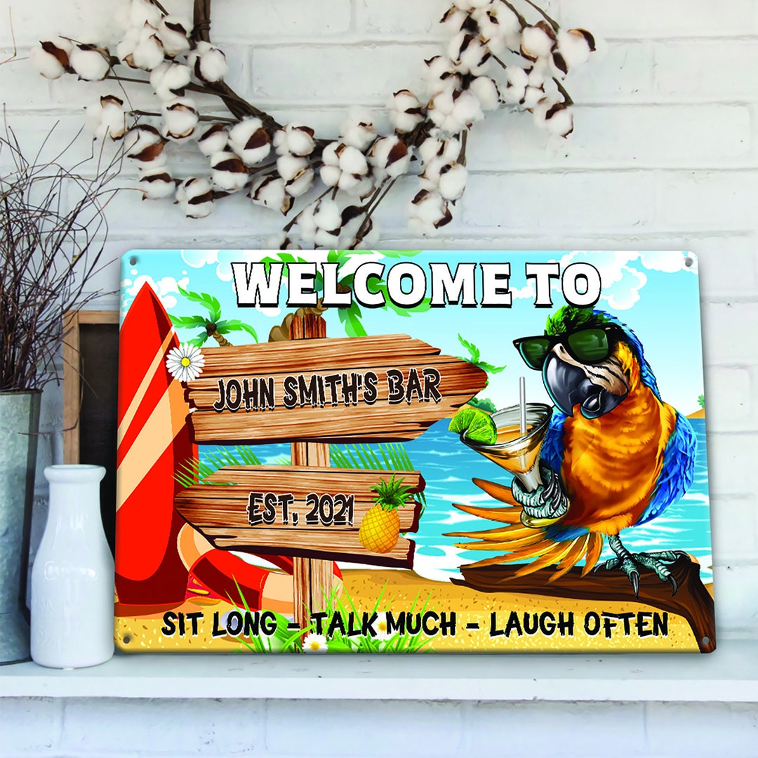 Customized Tiki Bar Sign , Parrot With Drink Symbol, Retro Style ...