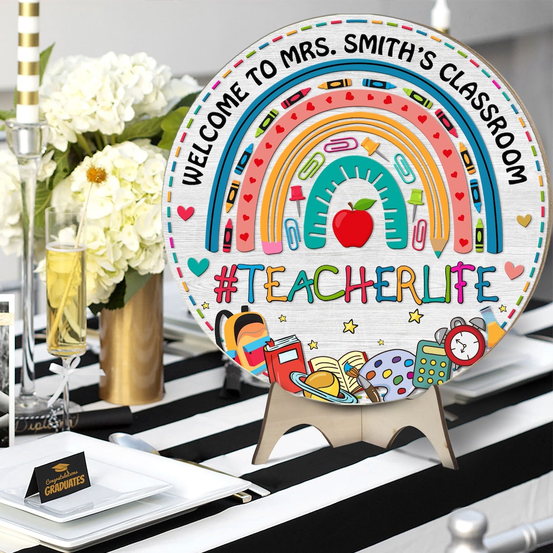 Personalized Teacher Appreciation Gift. Teacher Door Round Wood Sign ...