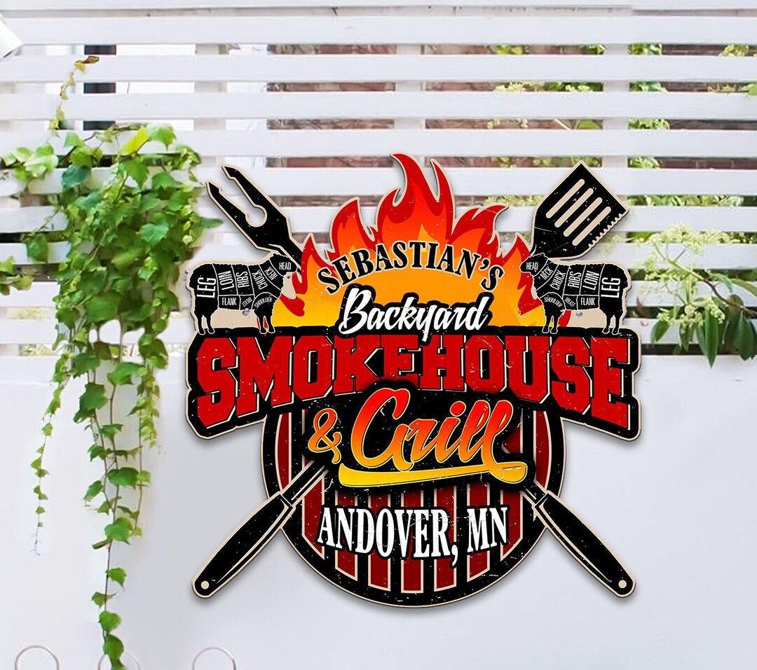 Personalized Smokehouse & Grill Metal Sign: BBQ Decor - Etsy