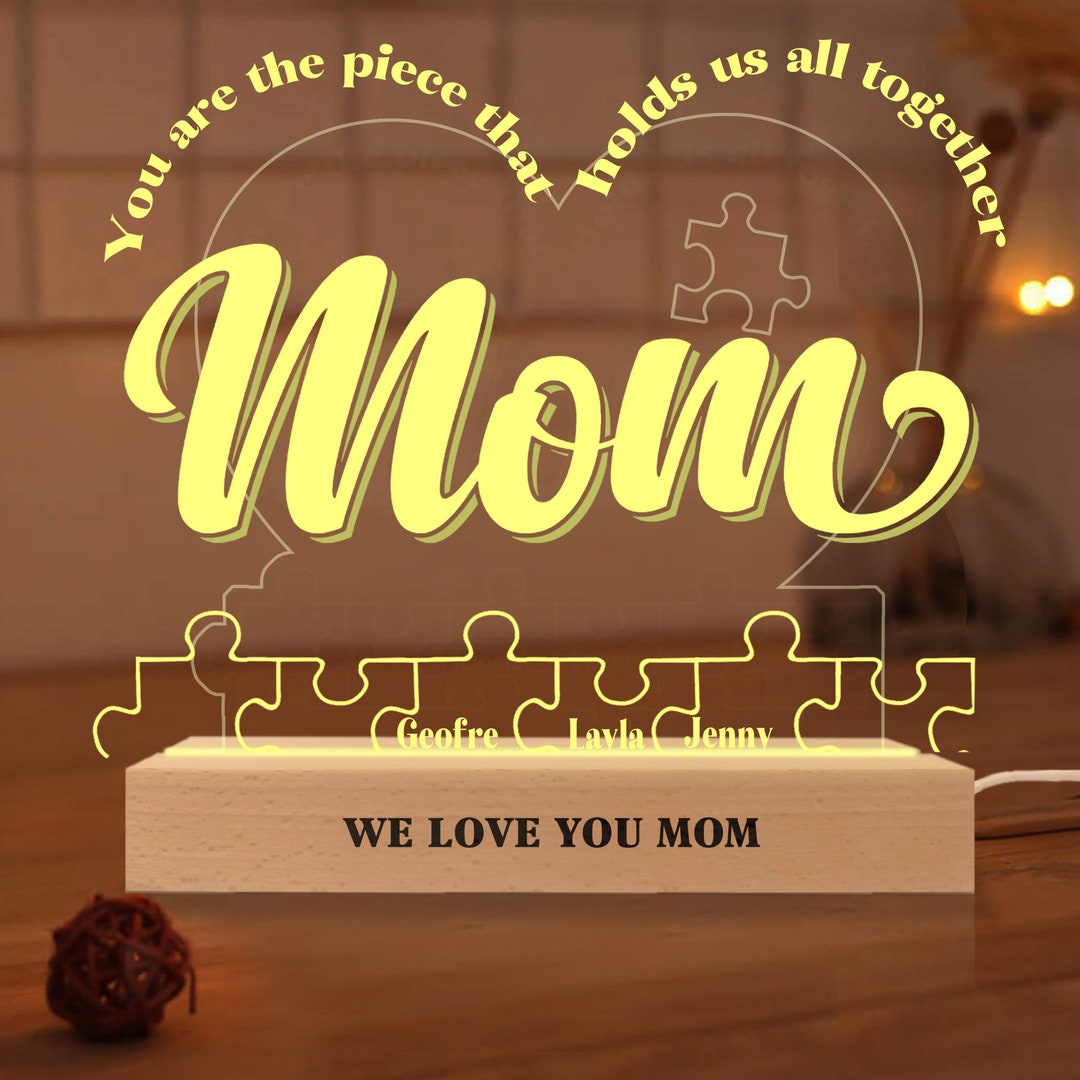 Personalized Mom 3D Illusion Lamp W Wood Base USB Powered Acrylic Night ...