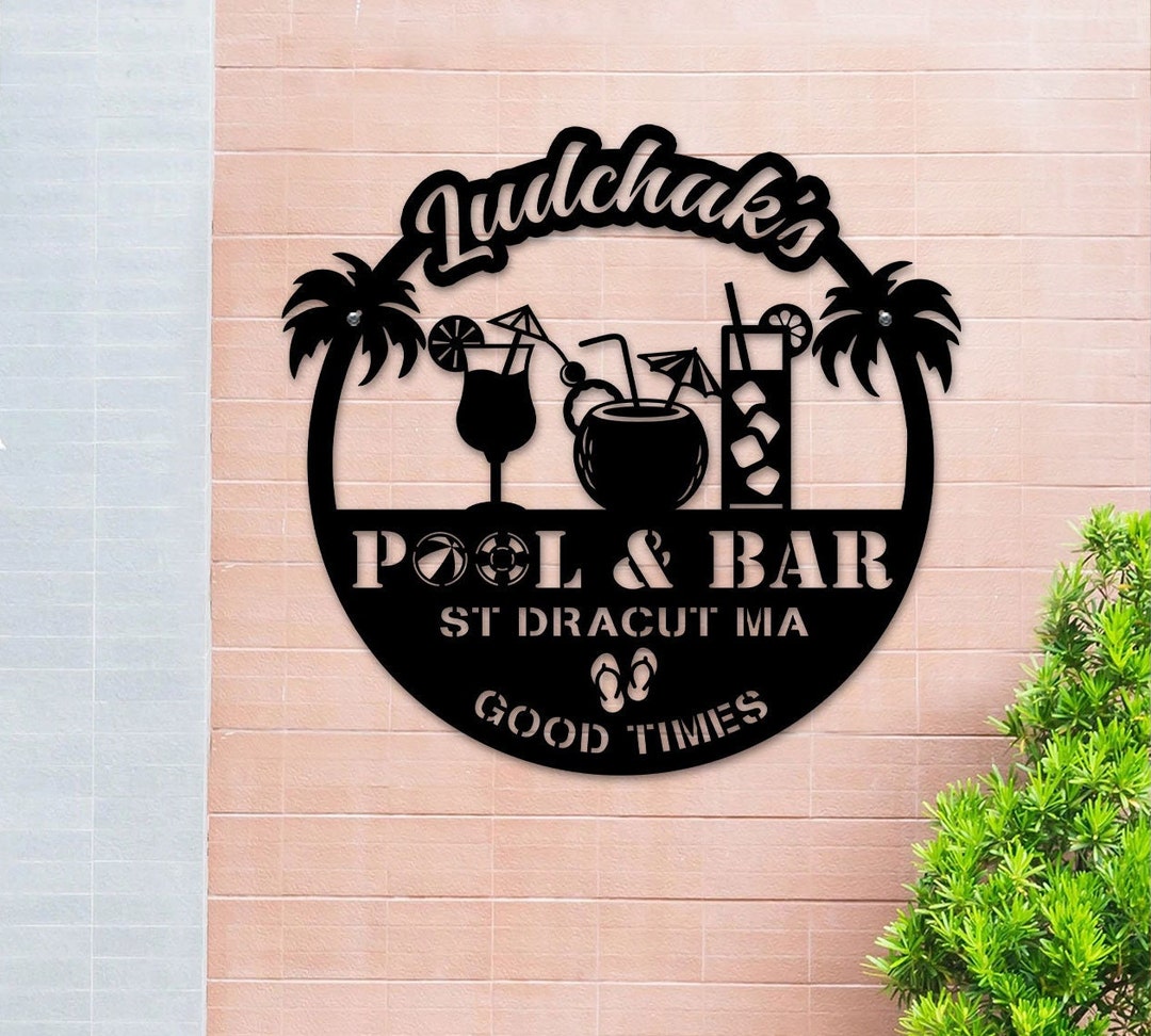 Personalized Pool Bar Cut Metal Sign for Backyard Paradise Oasis Patio ...