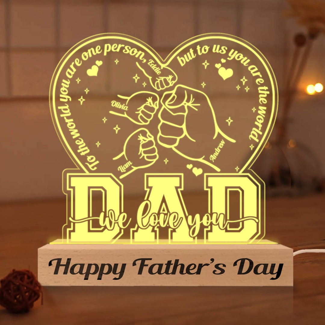 Personalized Fist Bump Dad and Kids Night Light, Dad's Team Acrylic LED ...