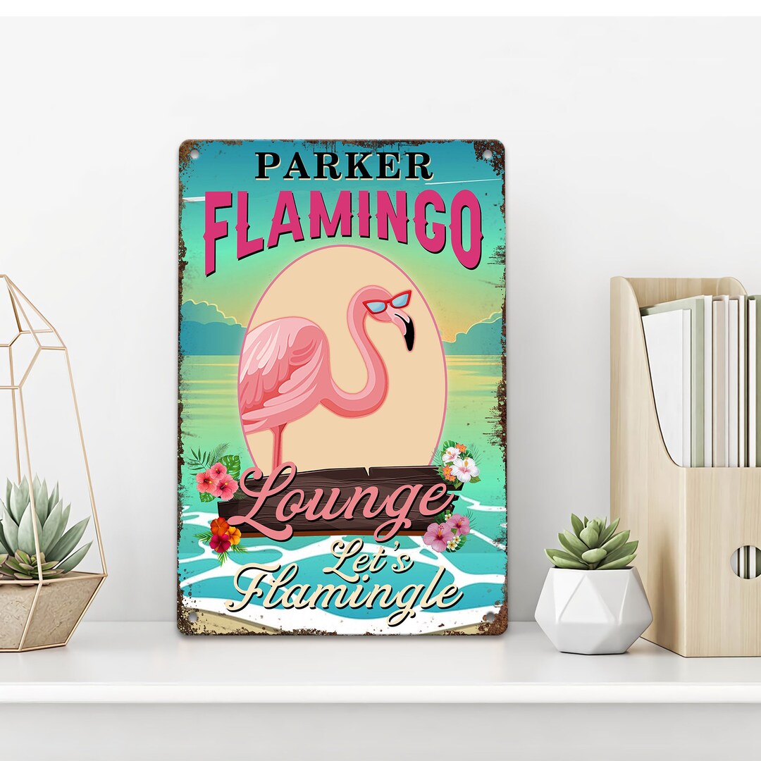Personalized Flamingo & Name Printed Sign Vintage Decor for Bed Room ...