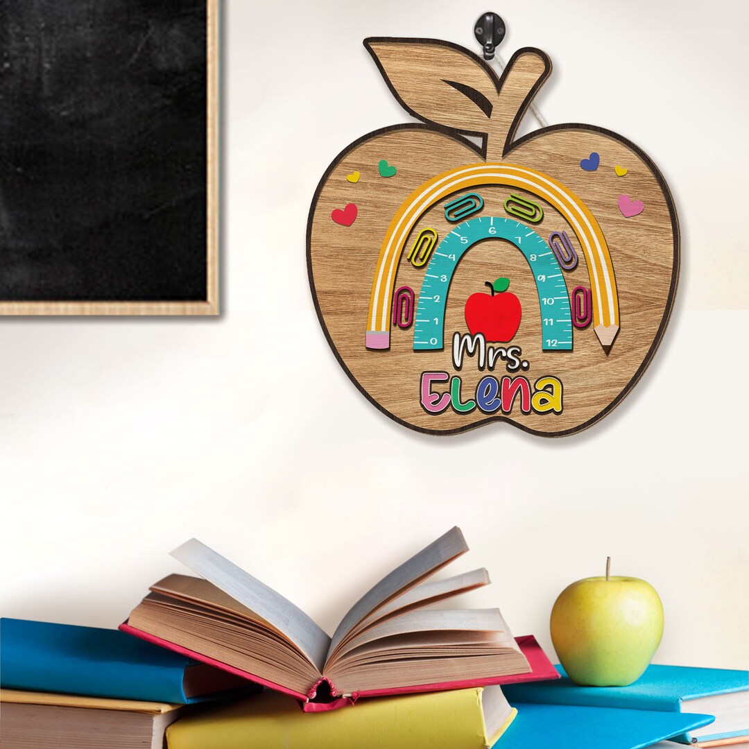 Personalized Teacher Wooden Sign - Custom Teacher Name Wood Art Plaque ...