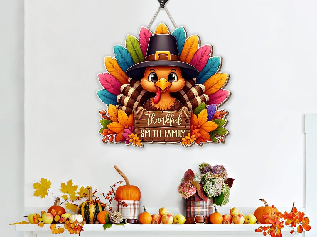 Personalized Turkey Custom Shape Wood Sign, Thanksgiving Door Hanger ...