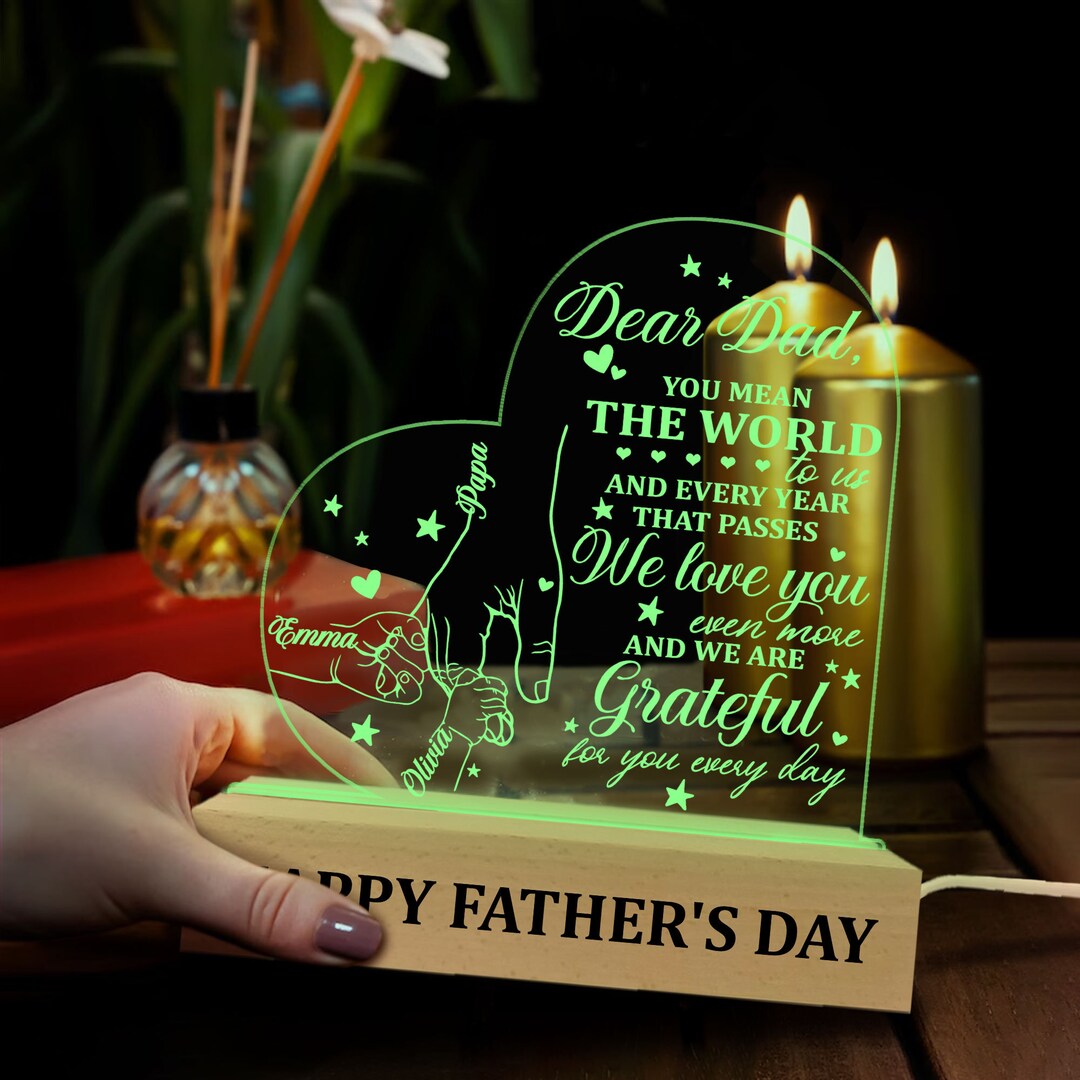 Personalized Fist Bump Dad and Kids Lamp, Dad's Team Acrylic 3D LED ...