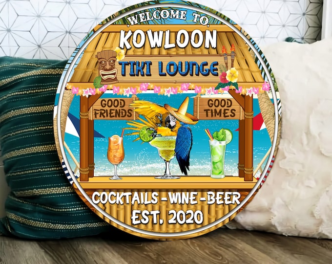 Personalized Tiki Lounge Wooden Sign, Round Wooden Signs, Tiki Bar ...