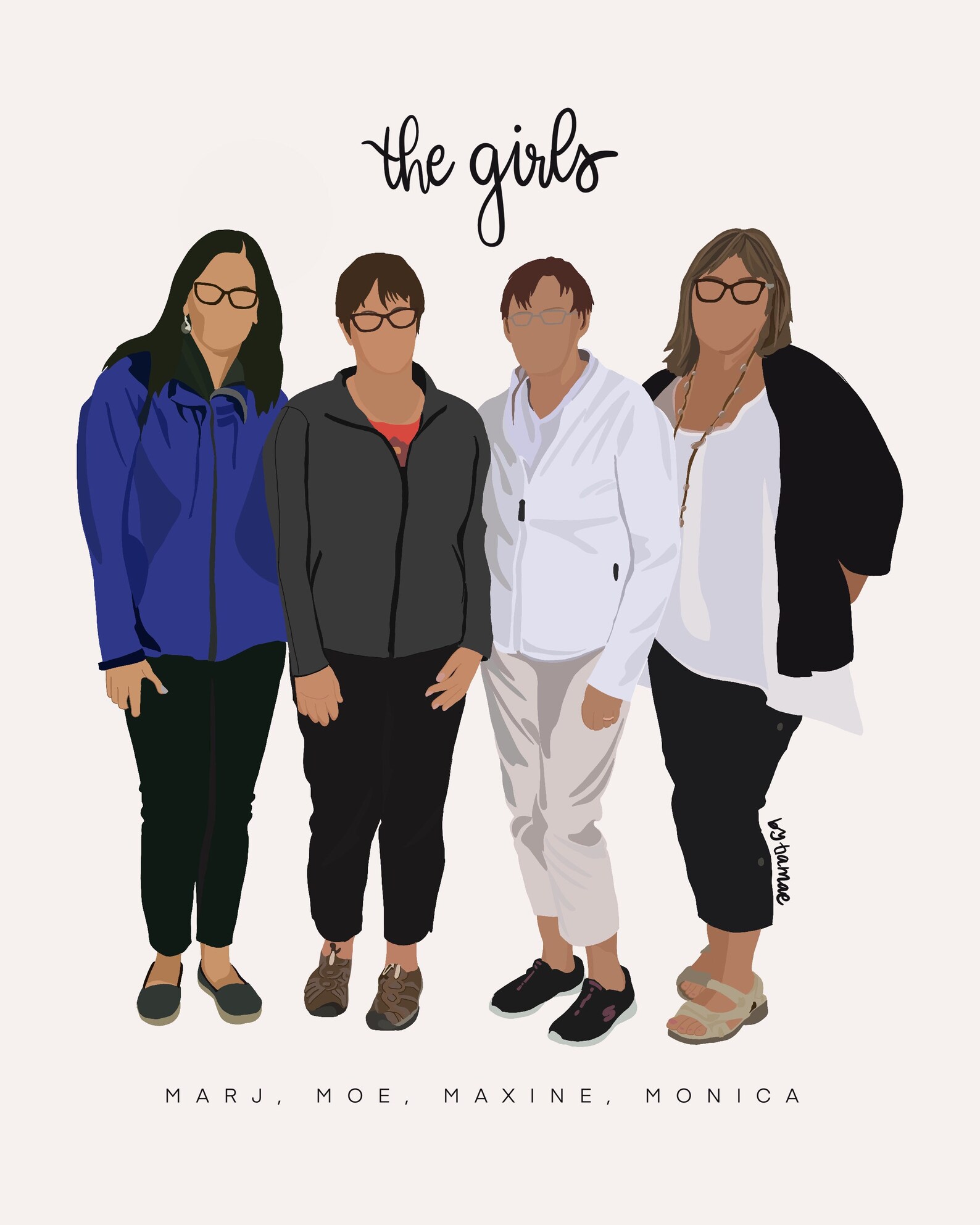 Custom Digital Faceless Group Portrait with Lettering | Etsy