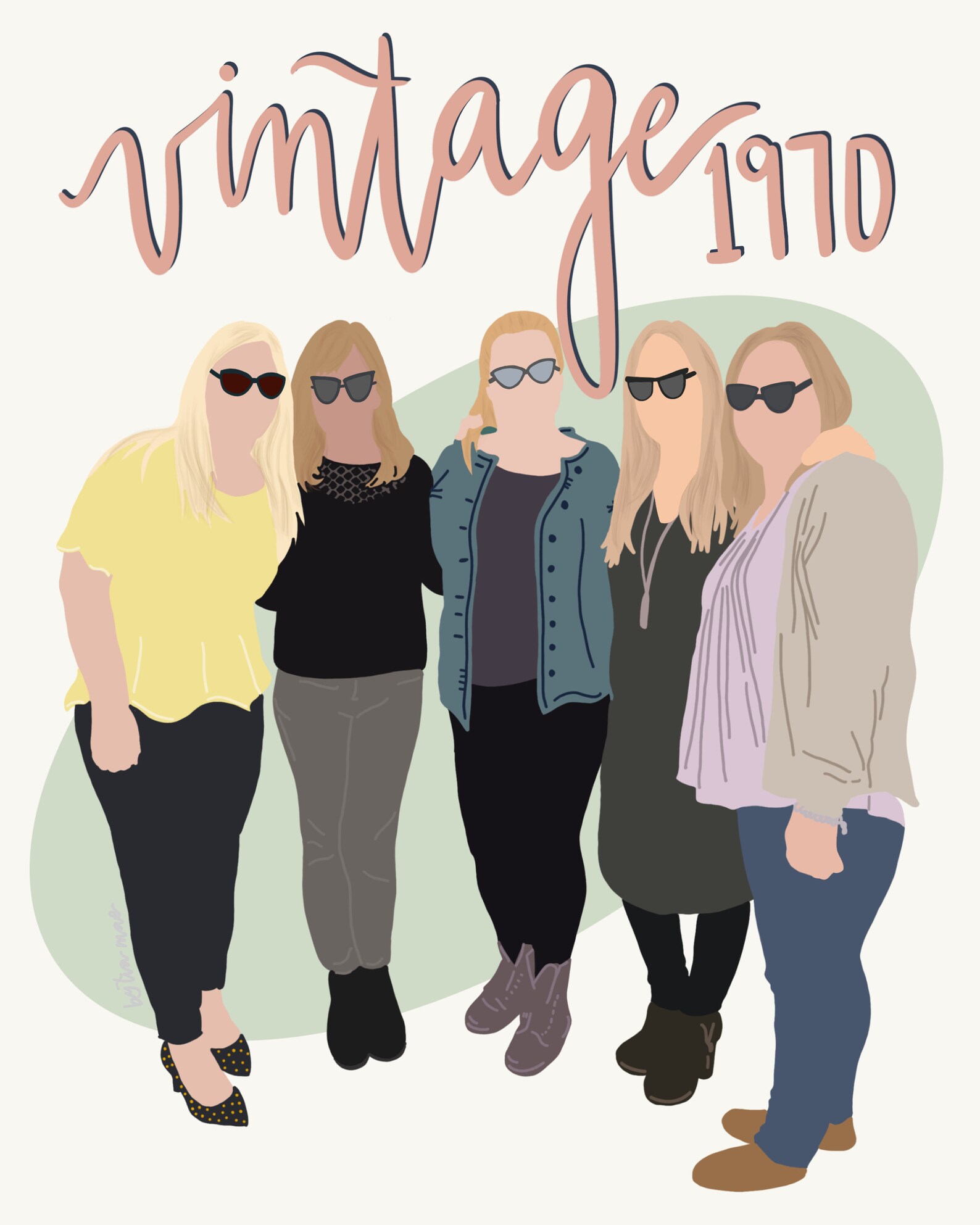 Custom Digital Faceless Group Portrait with Lettering | Etsy