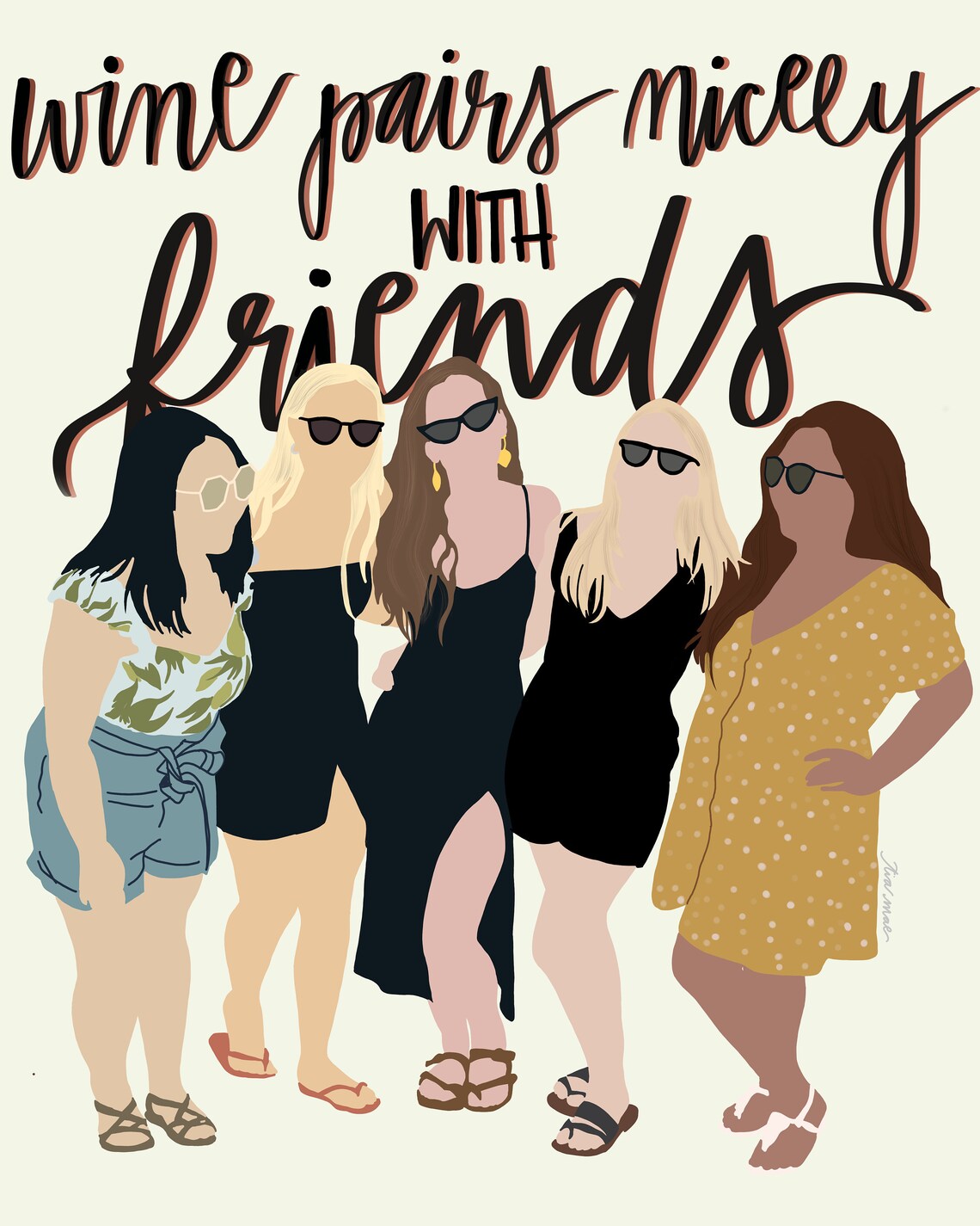 Custom Digital Faceless Group Portrait with Lettering | Etsy